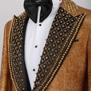 Suits & Blazers | Mens Gold Stone Embroidered Tuxedo | Poshmark